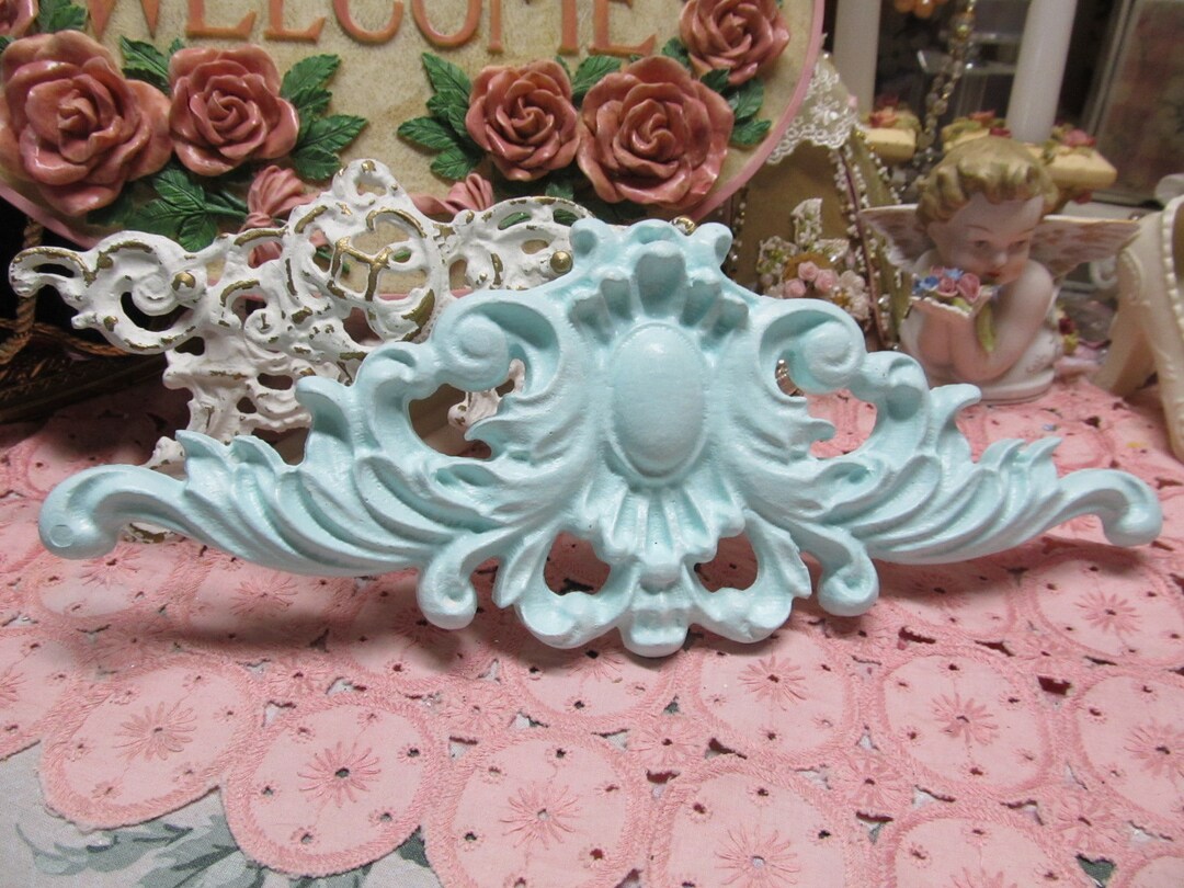 Aqua Blue Pediment WALL DECOR, Ornate Design, Hand Molded, Plaster ...