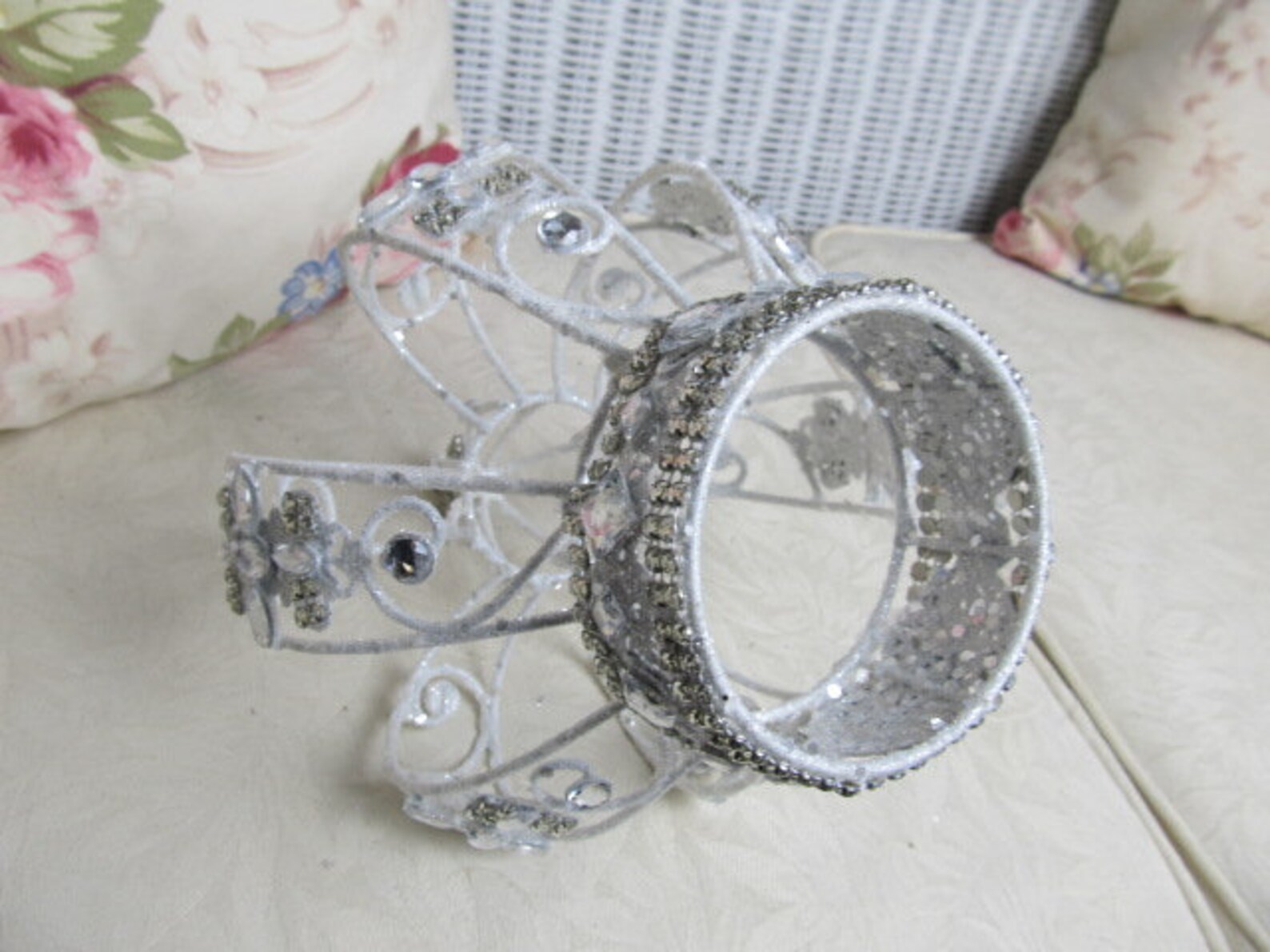 White Glittered and Rhinestoned CHRISTMAS CROWN Tree Topper | Etsy