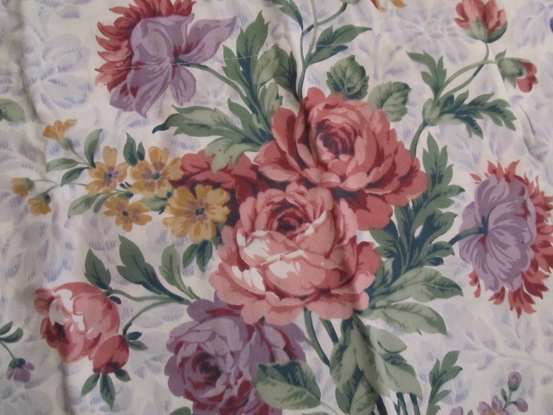 WINDOW VALANCE, Blouson Style, Cabbage Rose Bouquets, 18"x86", Vintage ...