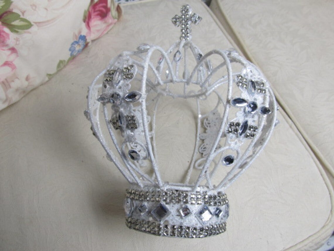 White Glittered and Rhinestoned CHRISTMAS CROWN Tree Topper - Etsy