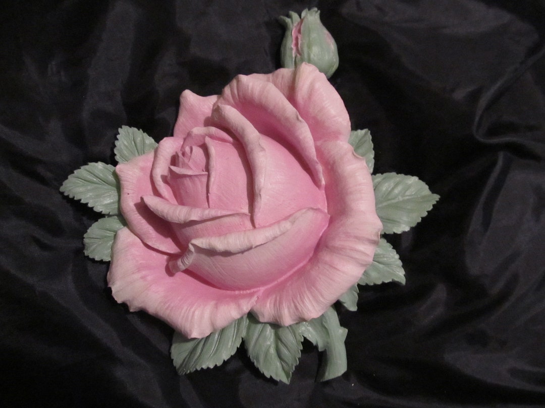 Pink Rose WALL DECOR, Plaster Hand Molded & Hand Painted, Shabby Chic ...