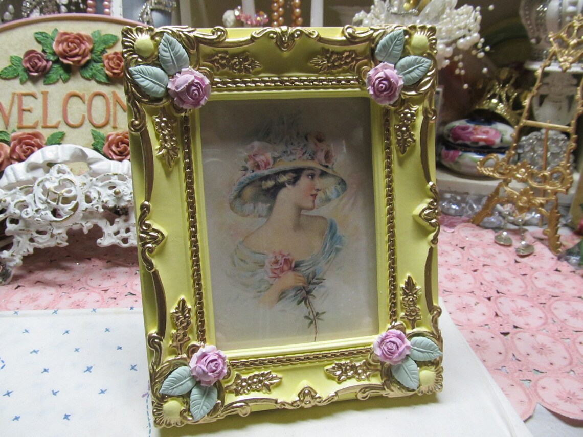 Yellow & Gold Ornate Photo Frame 5x7 Photo Hand Molded and - Etsy