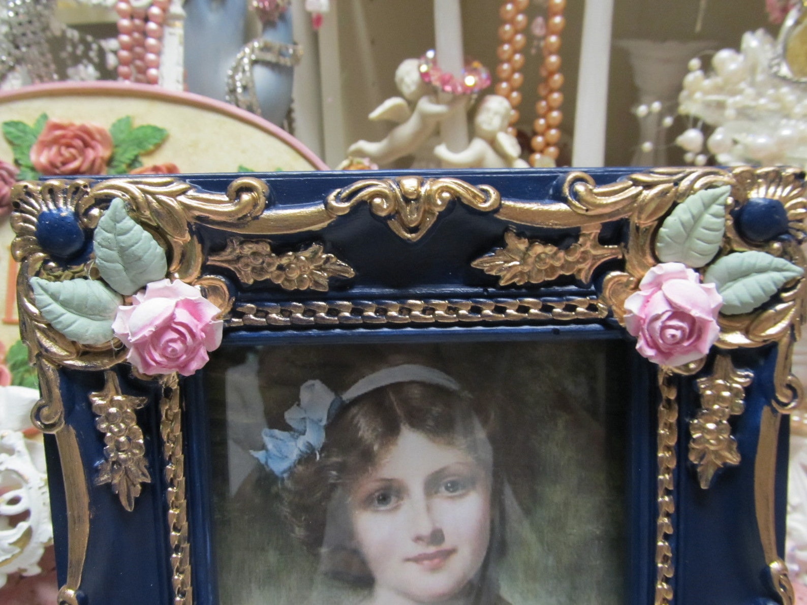 Navy Blue and Gold Ornate Photo Frame, 5x7 Photo, Hand Molded and Hand ...