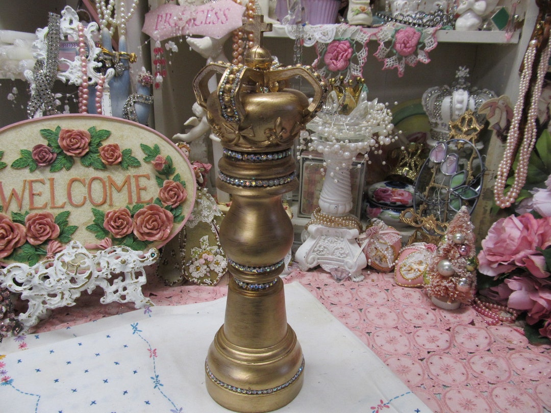 Royal Gold CROWN Top FINIAL Decor, Resin, Embellished With Rhinestones ...
