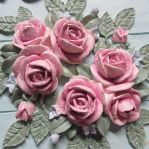 Aqua Blue WALL DECOR With Molded Pink Roses, White Ornate Designs. Wood ...