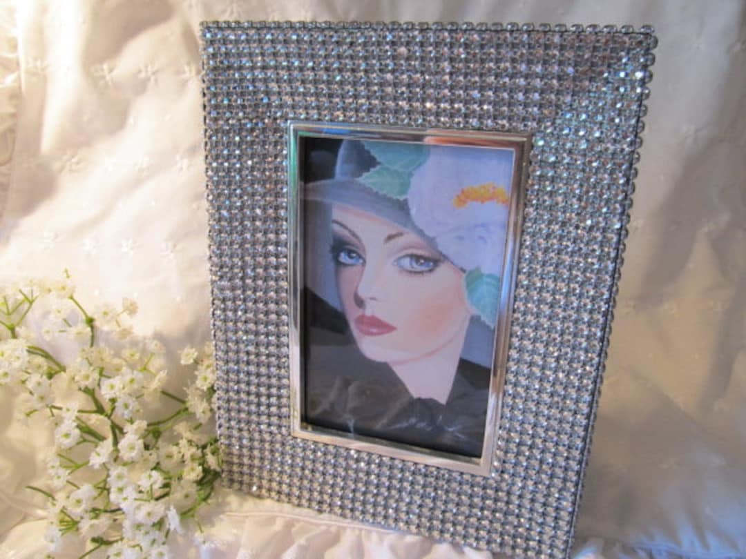 Clear Rhinestone Covered PHOTO FRAME, 4"x6" Photo, Silver Metal Frame ...