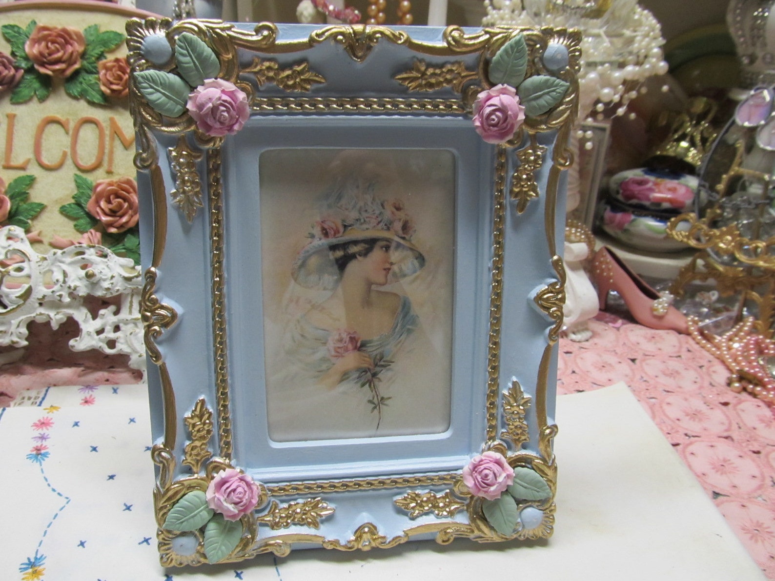 Pastel Blue & Gold Ornate Photo Frame 4x6 Photo Hand Molded - Etsy
