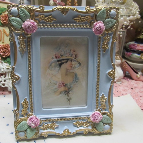 Navy Blue and Gold Ornate Photo Frame 5x7 Photo Hand Molded - Etsy