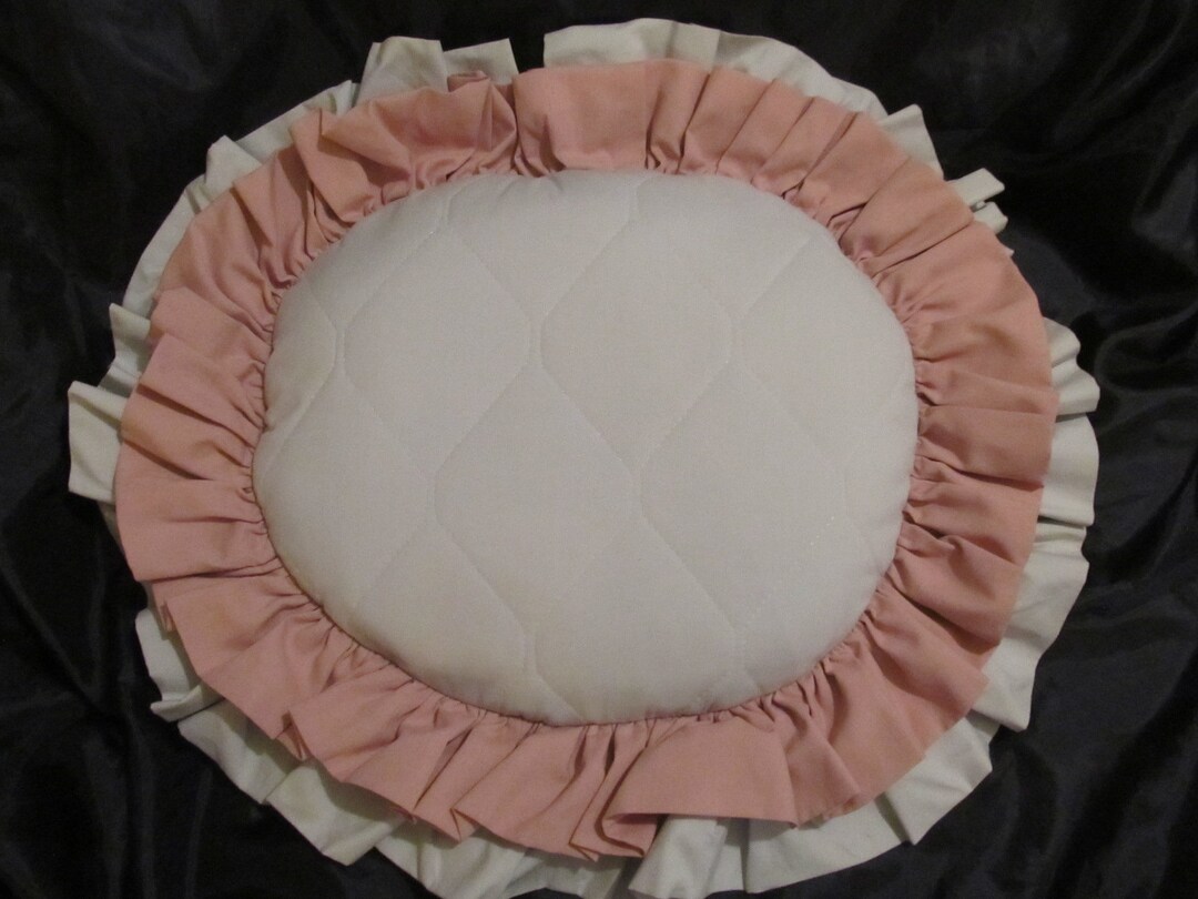 Oval Gray DECOR PILLOW, Gray and Pink Ruffled Edge, 15