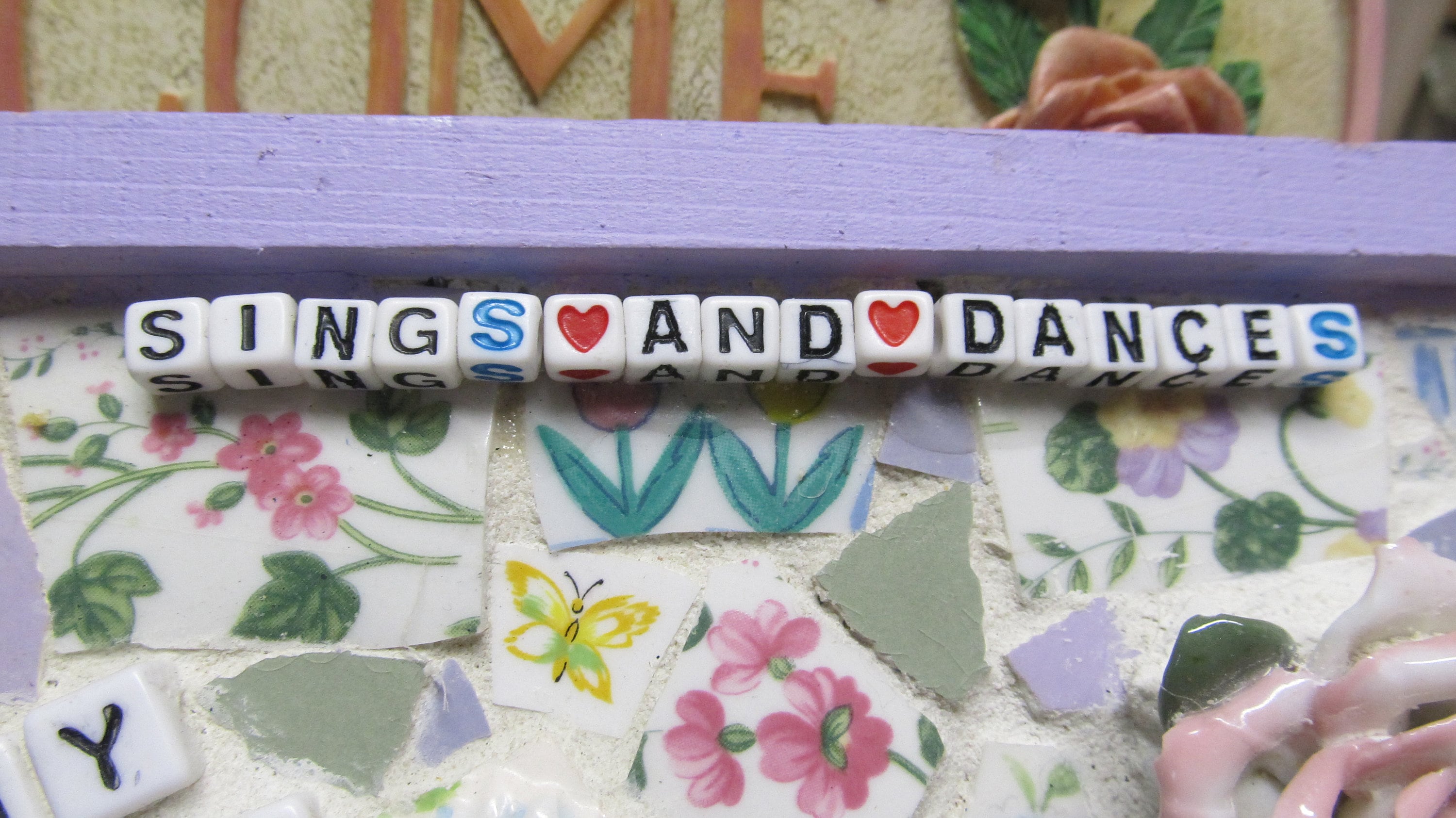 Mosaic Collage WALL DECOR With Word Beads and Ceramic Rose, Lavender ...