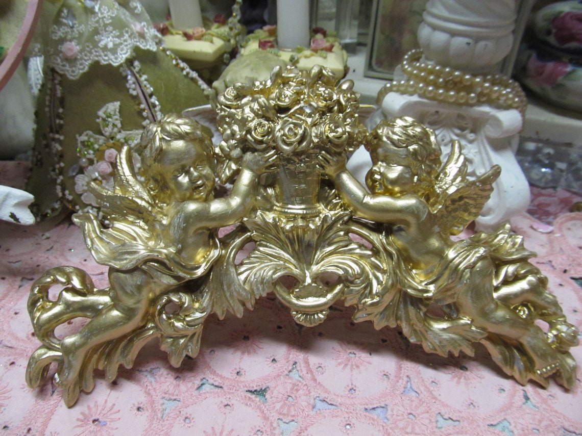 All Gold CHERUB PEDIMENT, Wall Decor, Hand Molded and Painted, Topper ...