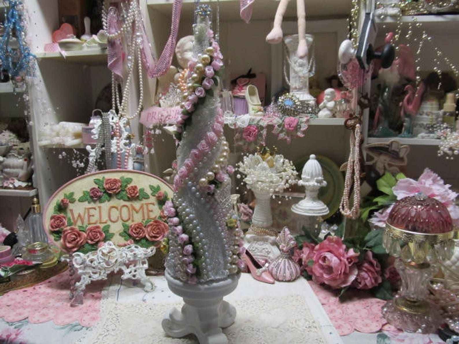 Shabby Chic Christmas Tree Decor, Embellished With Pearls,roses,crowns ...