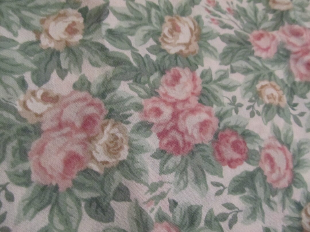 WINDOW VALANCE, Blouson Style, Cabbage Roses, 18"x86", Vintage, Craft ...