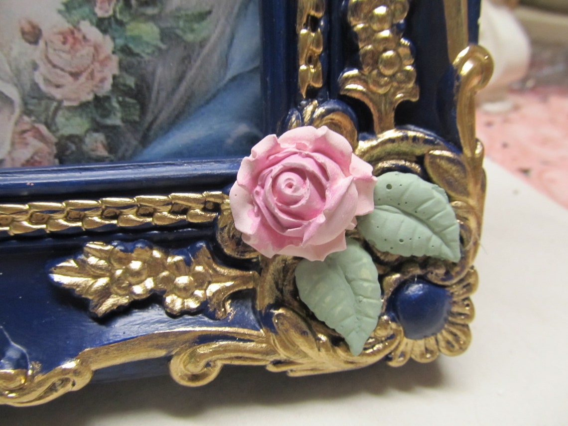 Navy Blue and Gold Ornate Photo Frame, 5x7 Photo, Hand Molded and Hand ...