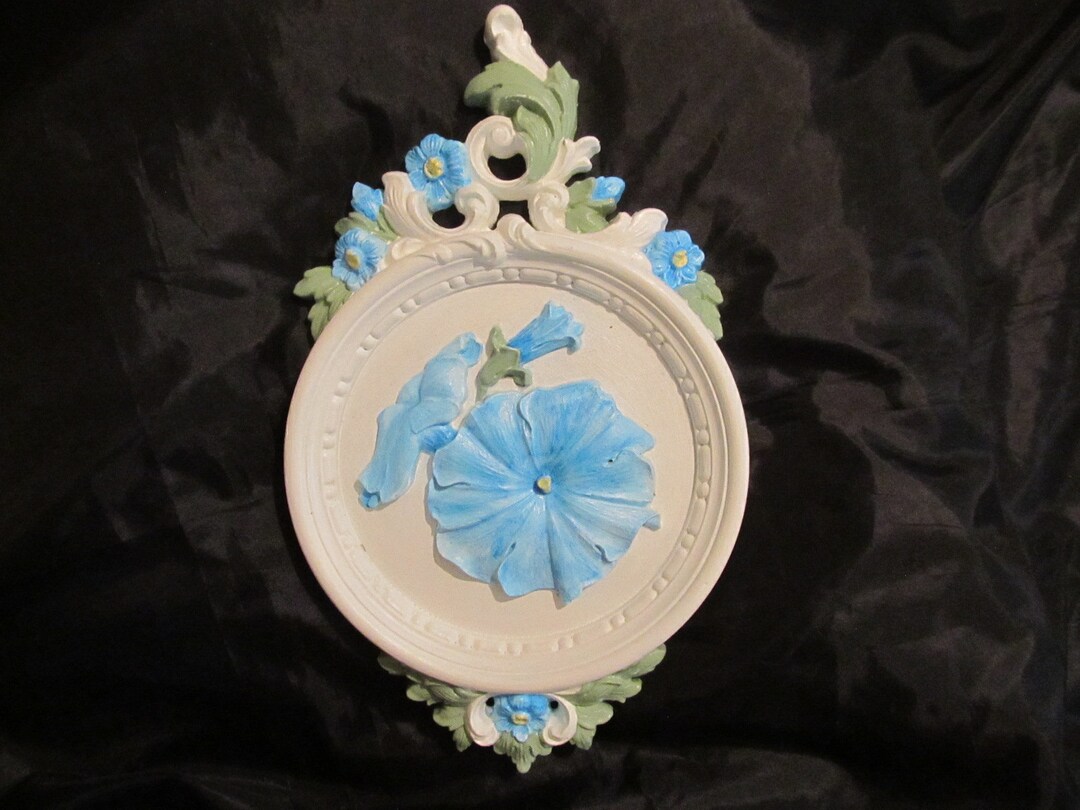 Blue Morning Glory WALL DECOR, Wall Plaque, Resin, Hand Painted, Shabby ...