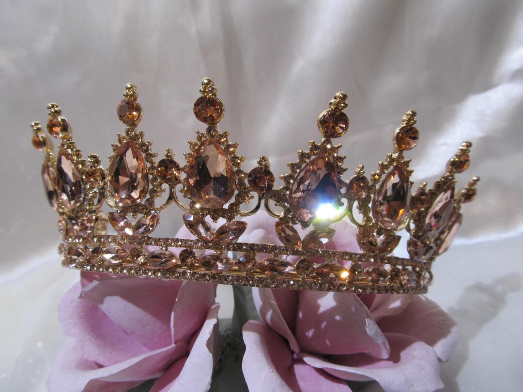 Pink Rhinestone Tiara, Set in Gold Metal, Stunning!, Costume, Bling ...