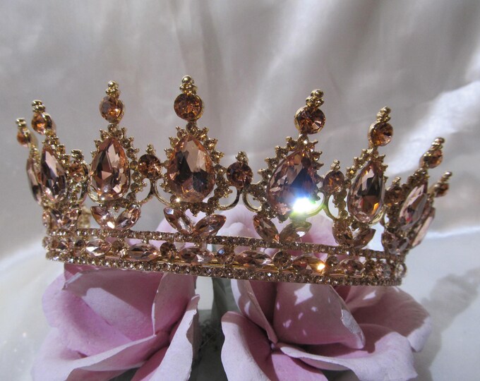 Pink Rhinestone Tiara, Set in Gold Metal, Stunning!, Costume, Bling ...