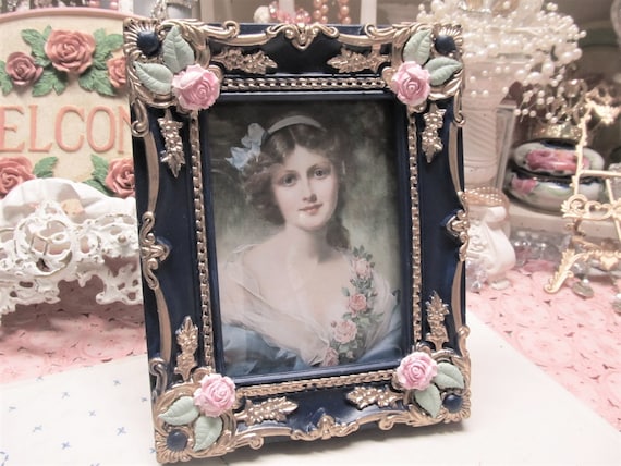 Navy Blue and Gold Ornate Photo Frame 5x7 Photo Hand Molded - Etsy