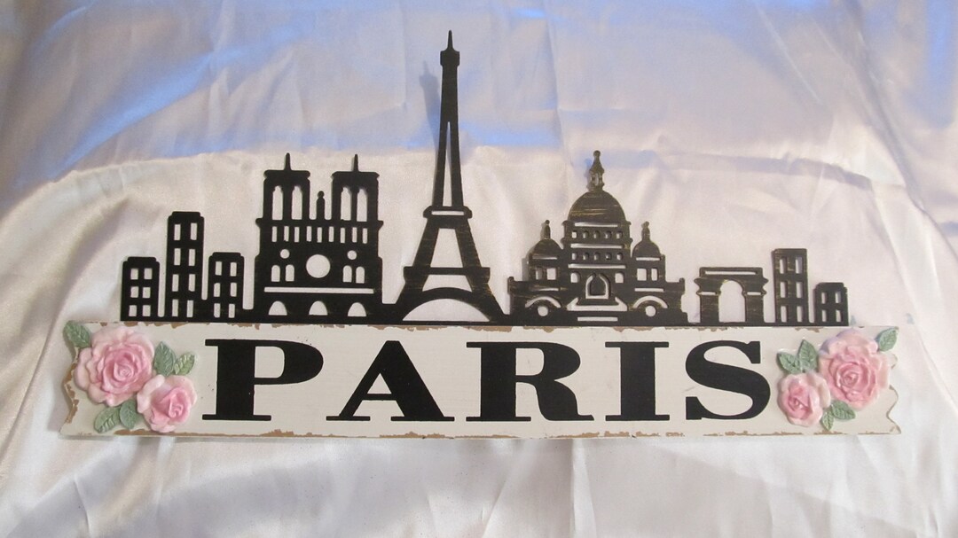 Paris WALL PLAQUE, Added Pink Roses, Distressed, Shabby Chic, French ...