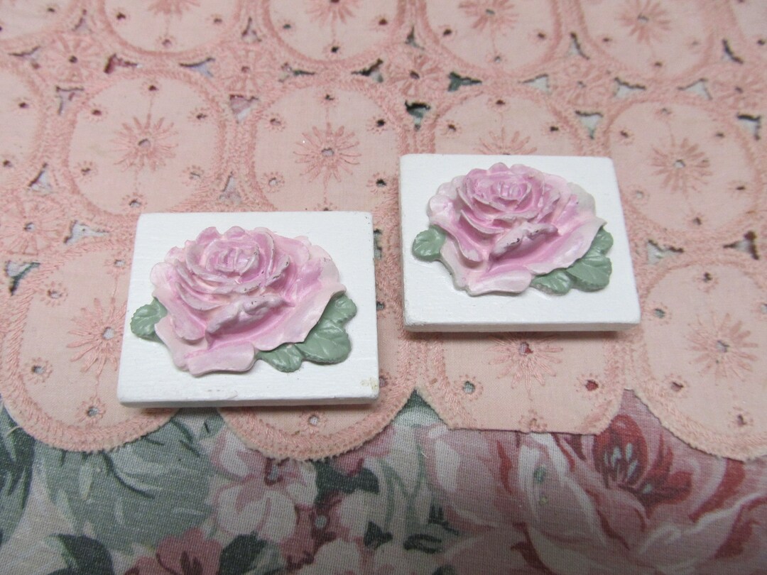 Set of 2 Pink ROSE MAGNETS, Hand Made, Hand Painted, Shabby Chic ...