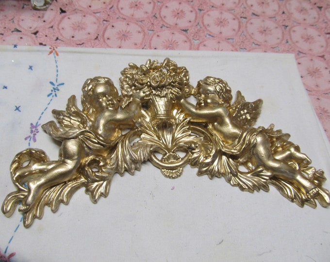 All Gold CHERUB PEDIMENT, Wall Decor, Hand Molded and Painted, Topper ...