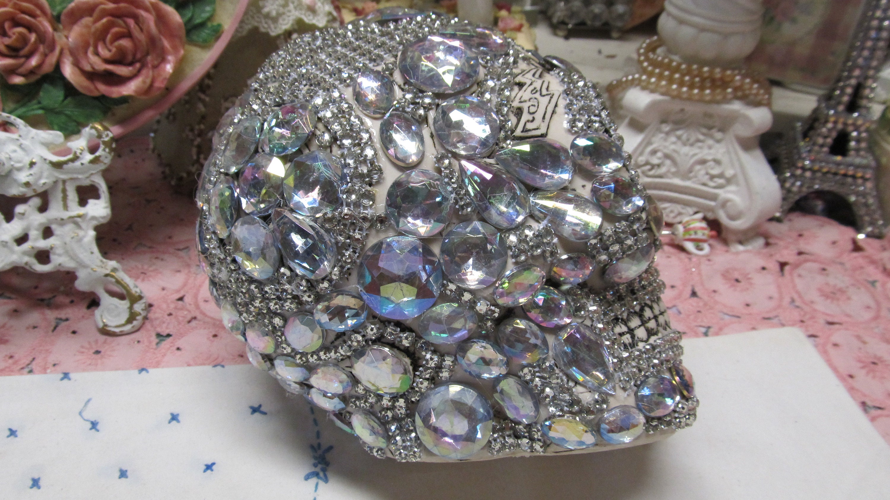 Rhinestone EMBELLISHED Porcelain SKULL, BLing! Stunning Halloween Decor ...