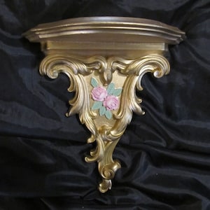 Gold Ornate Wall Shelf With Pink Rose Center, Wall Decor, Vintage ...