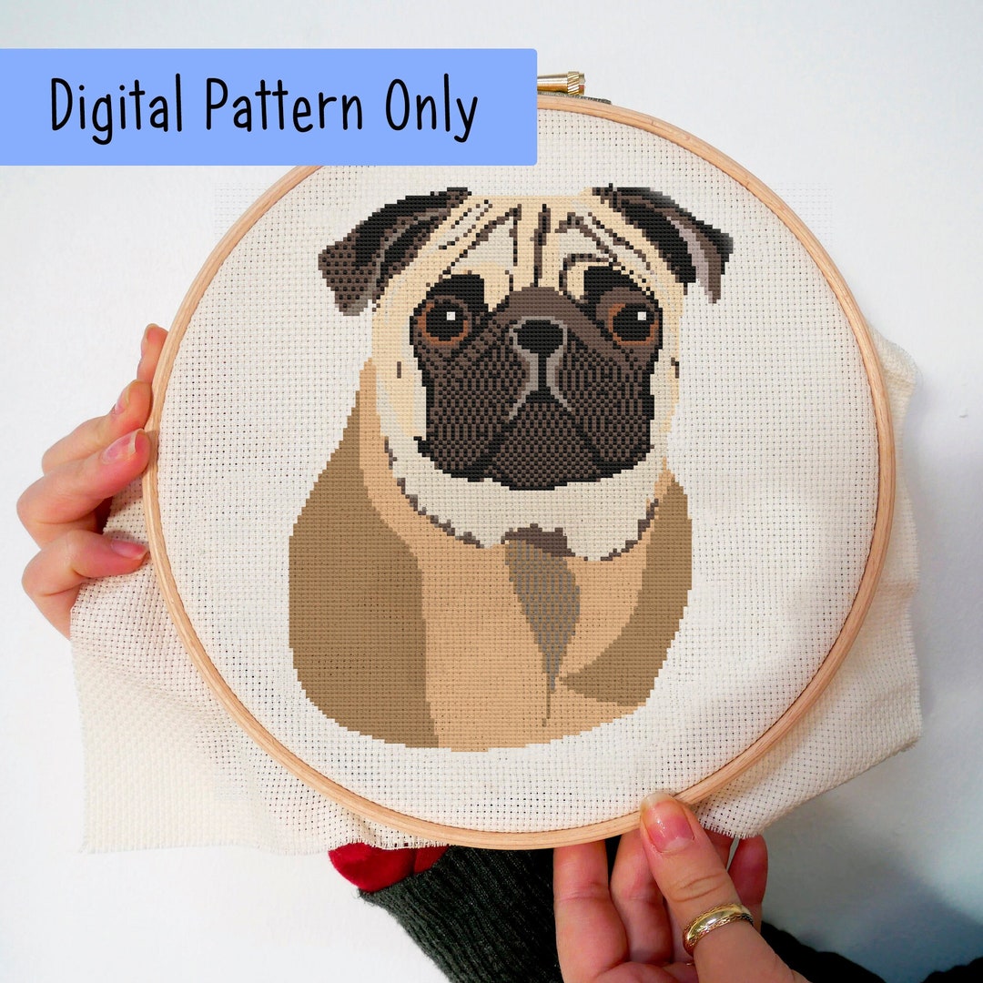 Pug Dog Cross Stitch Kit Digital Pattern Cute Dog Illustration Detailed ...