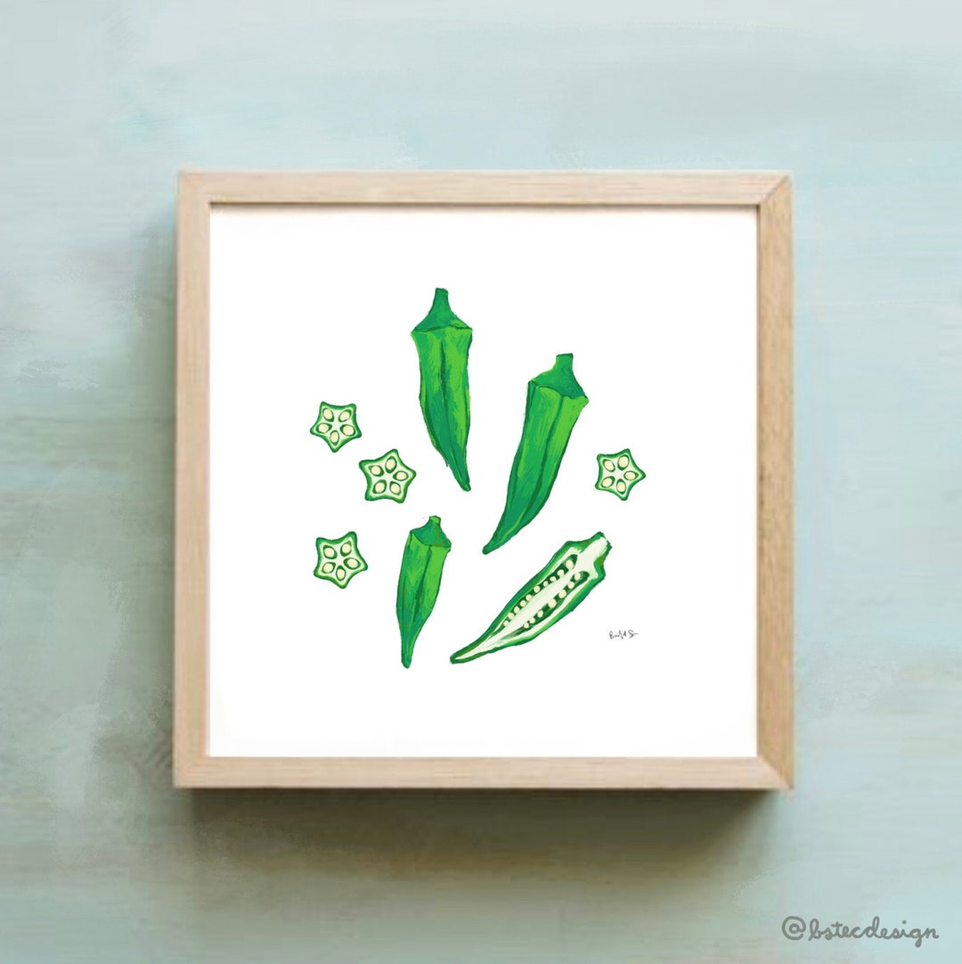 Okra Art Print: Southern Foodie Kitchen Wall Decor (8x8 Giclée) - Etsy