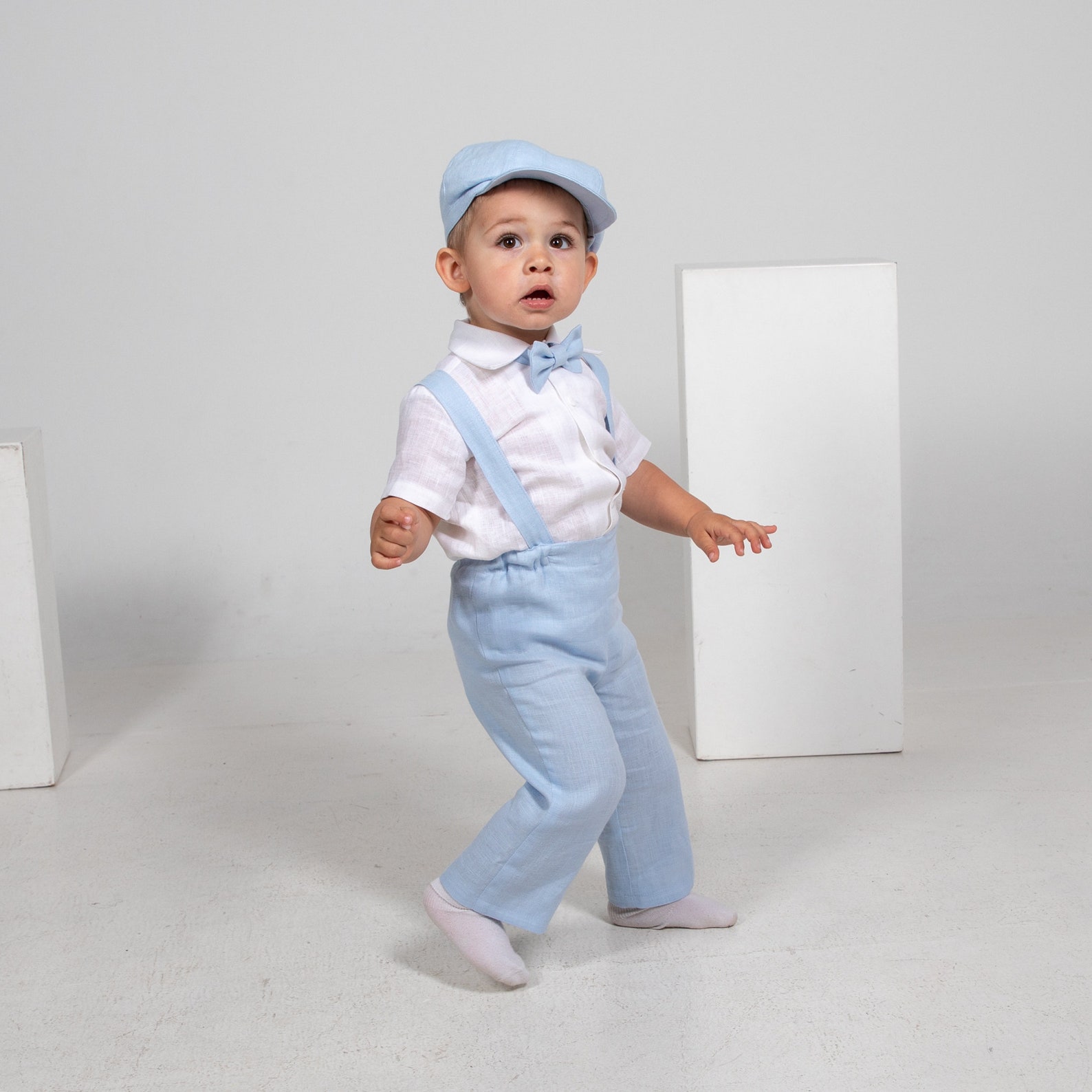 Baby Boy Light Blue Outfit Toddler Newsboy Suit Boy Linen - Etsy