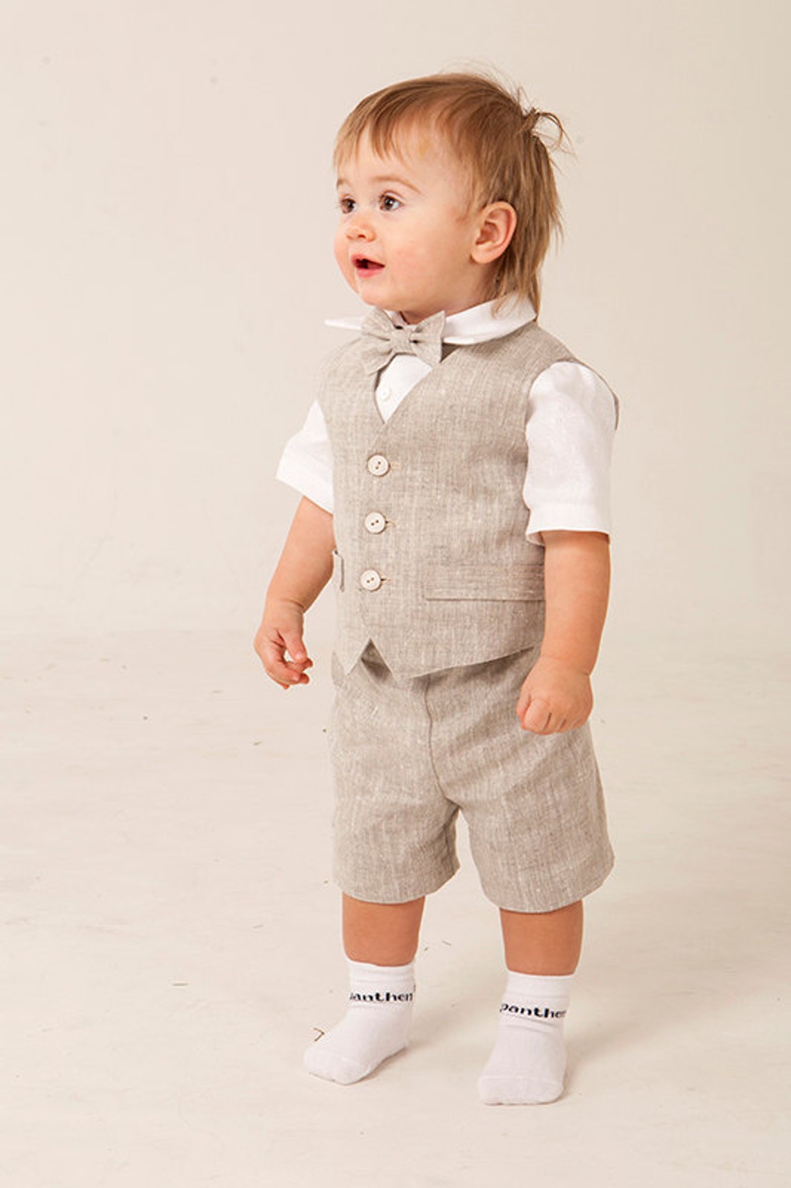 Baby Boy Vest Shorts Shirt Toddler Boy Beige Linen Suit Rustic - Etsy