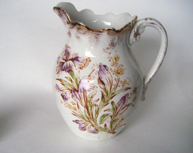 Antique 1800s Warwick China Pitcher Handpainted With Flowers ...