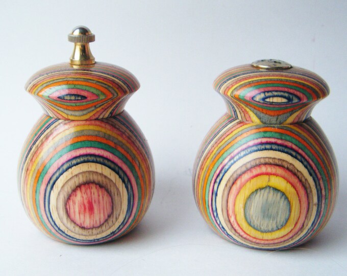 Vintage Mr Dudley Rainbow Wood Pepper Mill Grinder and Salt Shaker Set ...