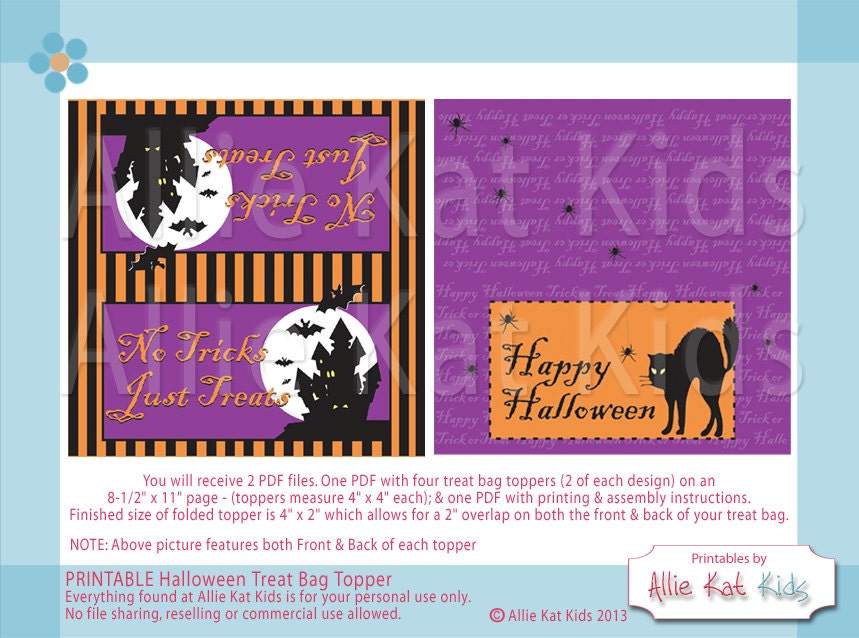Halloween Treat Bag Toppers - 2 PRINTABLE Treat Bag Toppers - Black Cat ...
