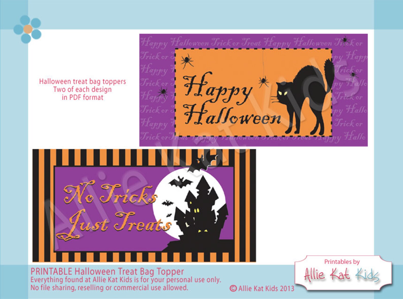 Halloween Treat Bag Toppers - 2 PRINTABLE Treat Bag Toppers - Black Cat ...