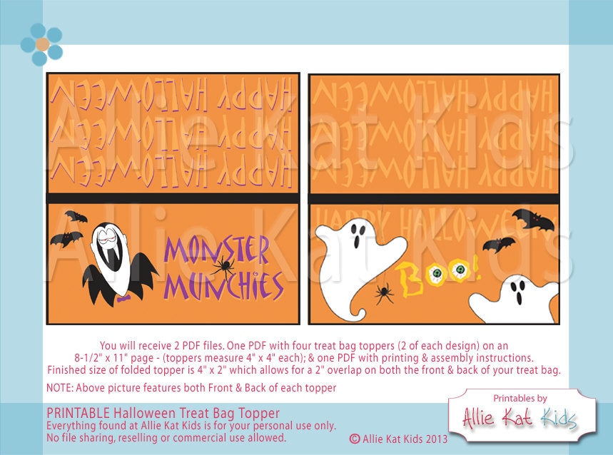 Halloween Treat Bag Toppers - 2 PRINTABLE Treat Bag Toppers - Vampire ...