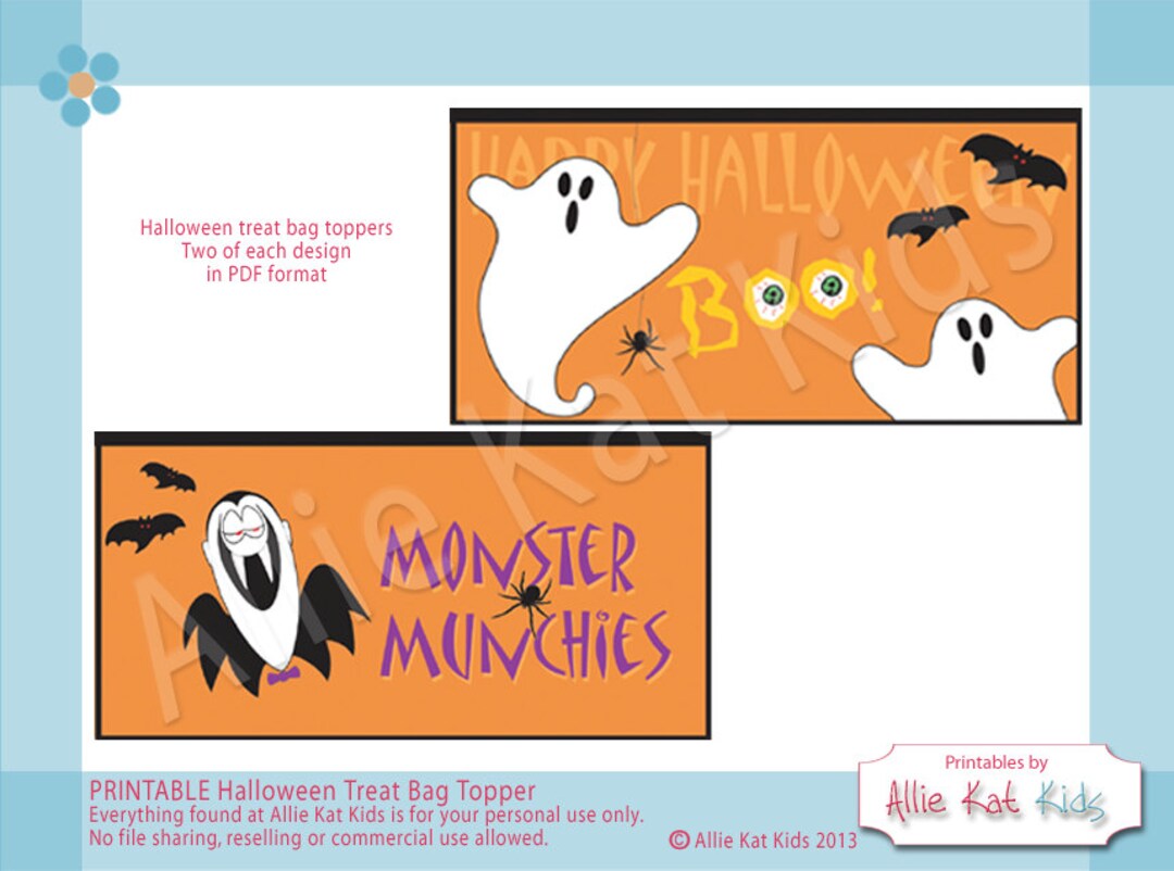 Halloween Treat Bag Toppers - 2 PRINTABLE Treat Bag Toppers - Vampire ...