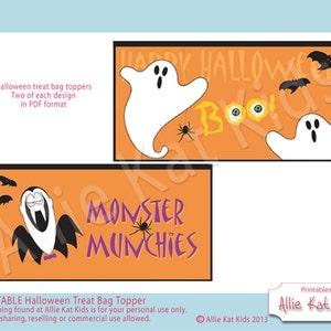 Halloween Treat Bag Toppers - 2 PRINTABLE Treat Bag Toppers - Vampire ...