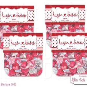 Printable Hugs & Kisses Valentine Treat Bag Toppers, Valentine Tags Set ...