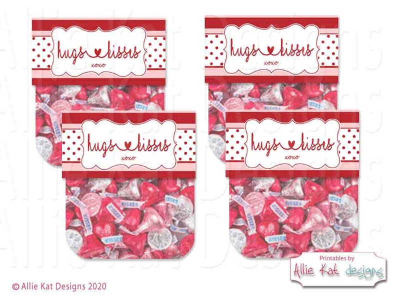 Printable Valentine Treat Bag Topper, Hugs & Kisses, Printable ...