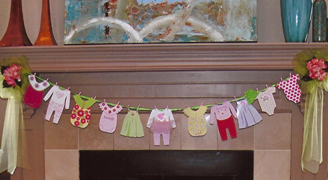Pink Yellow Green Baby Shower PRINTABLE Girl Outfits Banner - Etsy