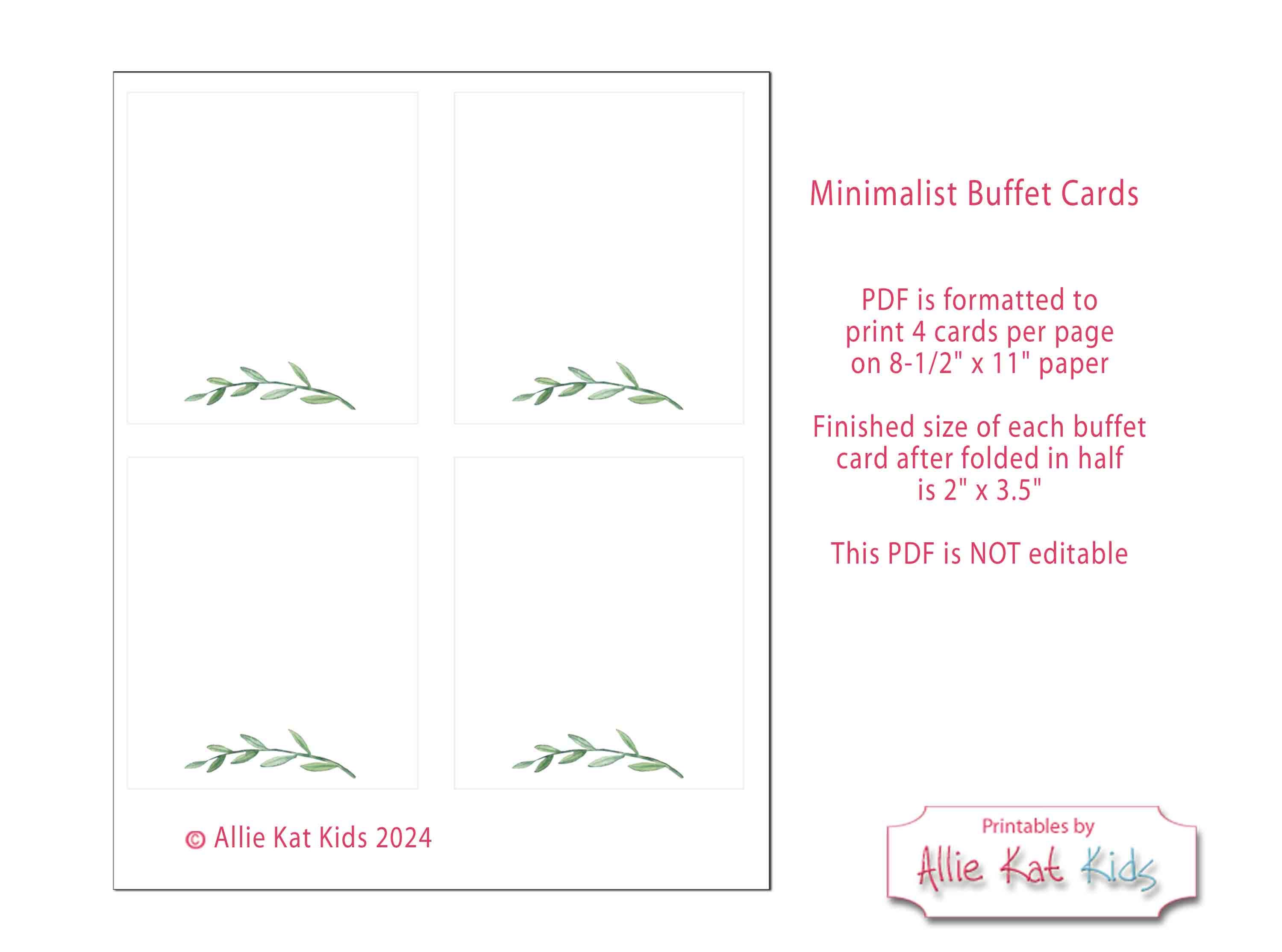 Greenery Buffet Cards | Minimalist Food Tent Labels (instant Download ...