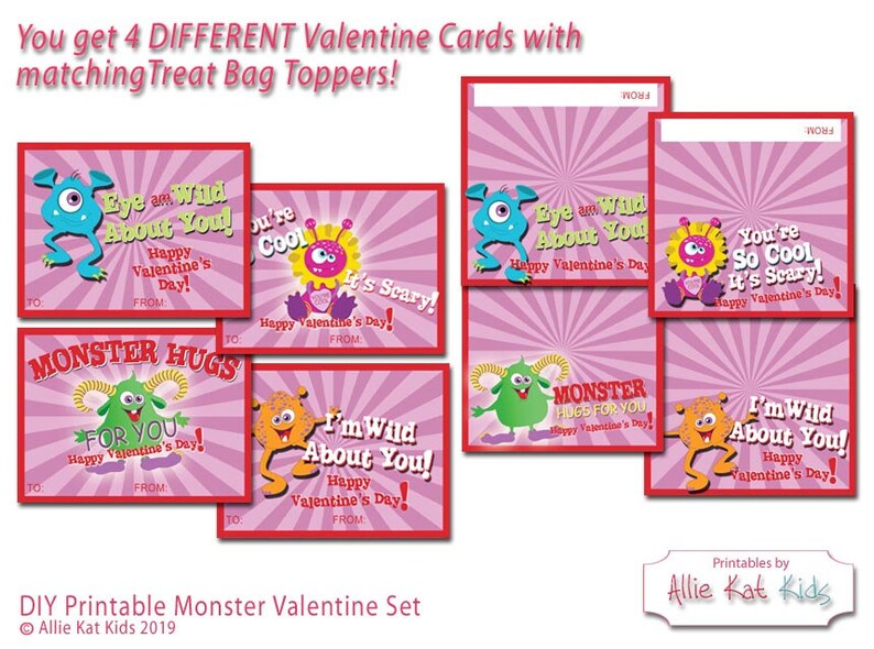 Printable Cute Monster Valentine Cards, Kids Valentines, Monster ...