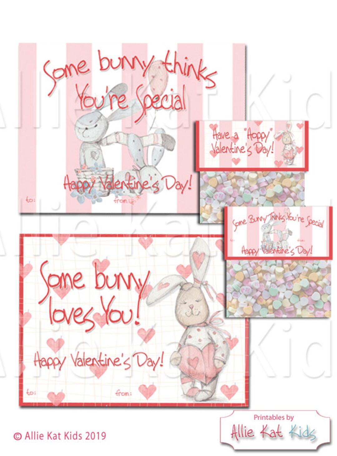 Printable Bunny Rabbit Valentine Card, Some Bunny Valentines, Classroom ...