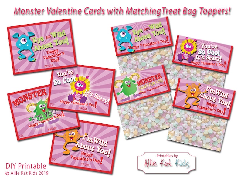 Printable Cute Monster Valentine Cards, Kids Valentines, Monster ...