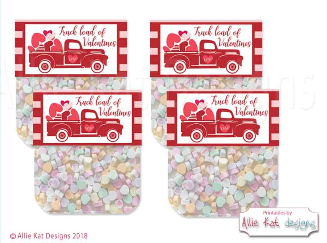 Printable Red Truck Valentine Treat Bag Topper, DIY Valentine, by Allie ...