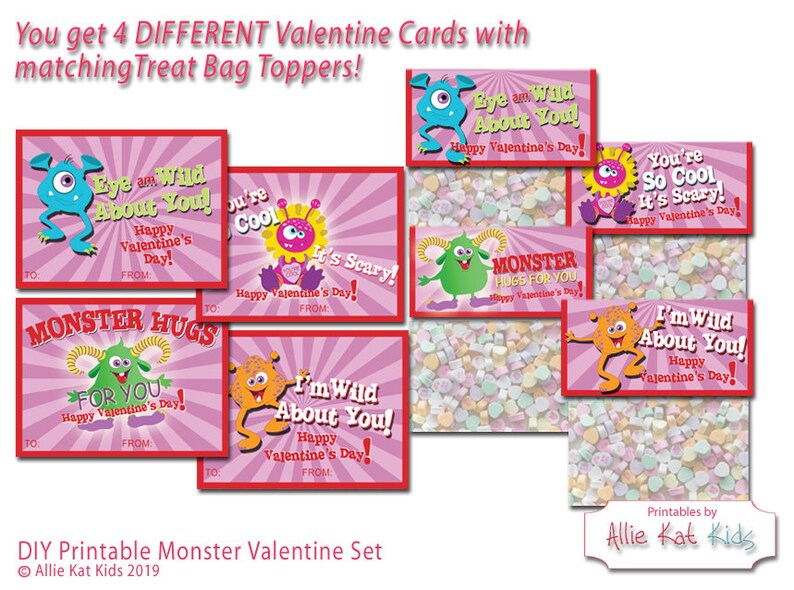 Printable Cute Monster Valentine Cards, Kids Valentines, Monster ...