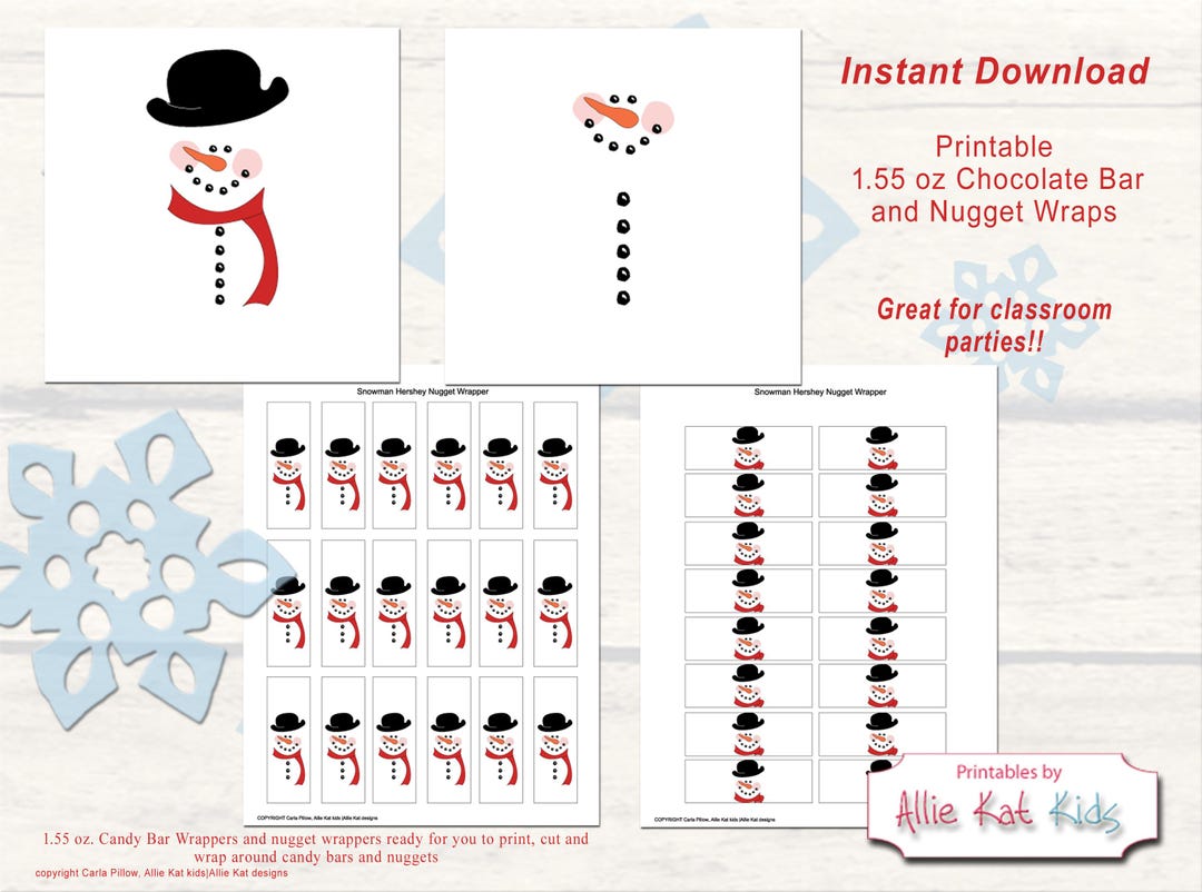 Printable Snowman Chocolate Bar Wraps, Nugget Wraps, Christmas Candy ...