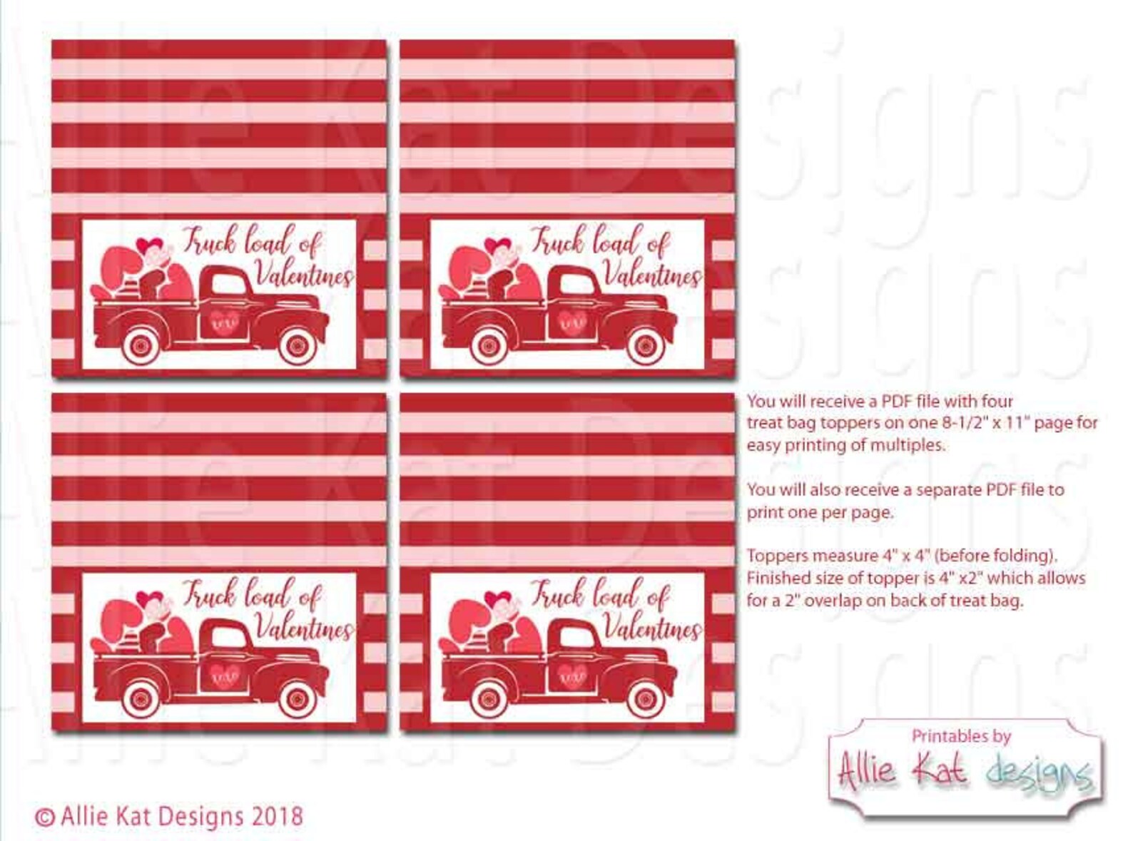 Printable Red Truck Valentine Treat Bag Topper, DIY Valentine, by Allie ...