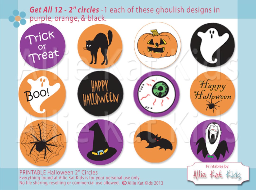HALLOWEEN - Cupcake Toppers Circle Stickers DIY Halloween Magnets ...